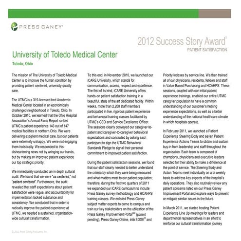 Press Ganey's 2012 National Success Story Award | PDF