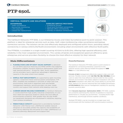 Cambium Networks PTP 650 Product Card | PDF