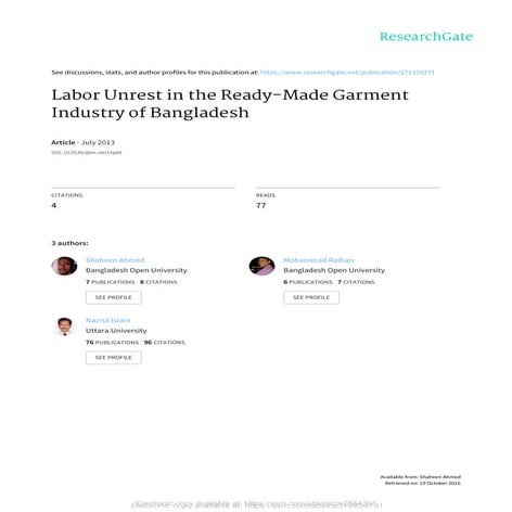 Labor Unrest in the Readymade Garment Industry of Bangladesh | PDF