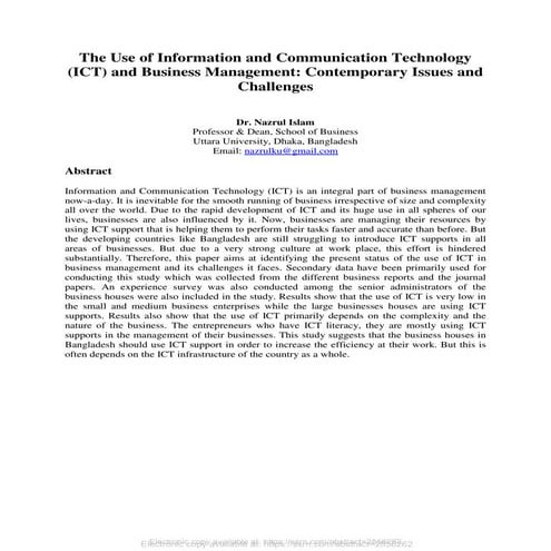 The Use of Information and Communication Technology (ICT) and Business ...