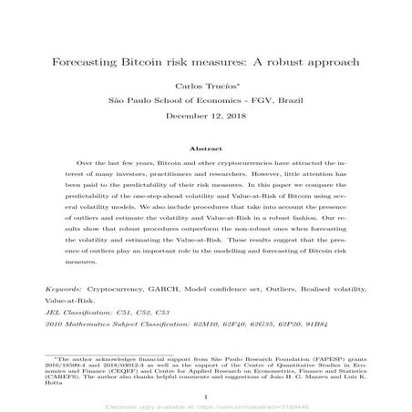 Forecasting Bitcoin Risk Measures: A Robust Approach | PDF
