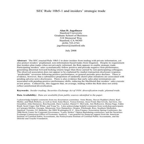 SEC Rule 10 b 5-1 Plans..Klein Primer | PDF
