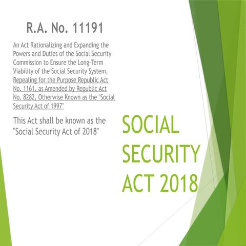 Social Security Act of 2018 Republic Act No. 11199, | PPTX