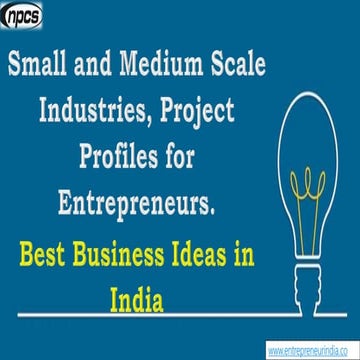 Small and Medium Scale Industries, Project Profiles for Entrepreneurs ...