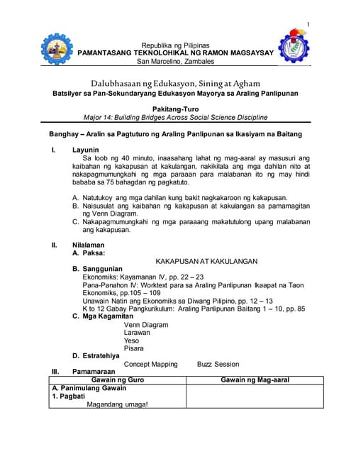 Modyul araling anlipunan 9 aralin 3 pangangailangan at kagustuhan | DOCX
