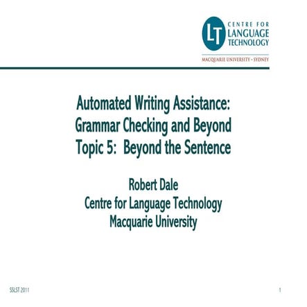 Tarragona Summer School/Automated Writing Assistance Topic 5 | PDF