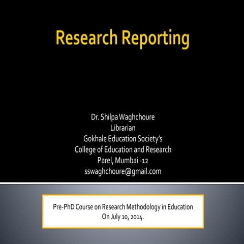 Pre-PhD Course – 1 Research Methodology in Education | PPT