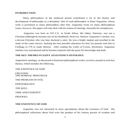 A DISCOURSE ON SAINT AUGUSTINE'S ONTOLOGY | DOCX