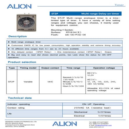 ST2P series multi range analogue timer relay | PDF | Consumer Electronics | Technology & Computing