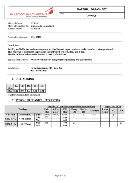 070M55 Steel - Hillfoot Multi Metals | PDF
