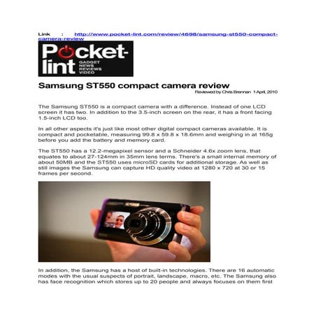 Samsung ST550 compact camera review | PDF