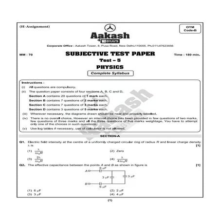 ST 5 OYM CODE B QP.pdf PAPER OS AAKASH INSTITUTE | PDF