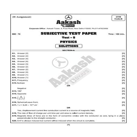 ST 5 OYM CODE B SN.pdf PAPER OF AAKASH OYM AIATS | PDF