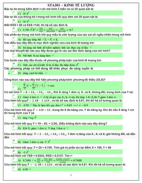 Tổng kết công thức kinh tế lượng ( kinh te luong) | PDF