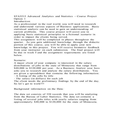 Sta3215 advanced analytics and statistics – course project option | PDF