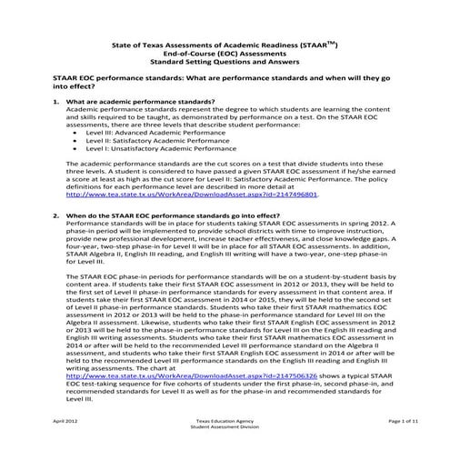 Staar eoc-ques ans-updated042512 copy | PDF | Standardized Testing ...