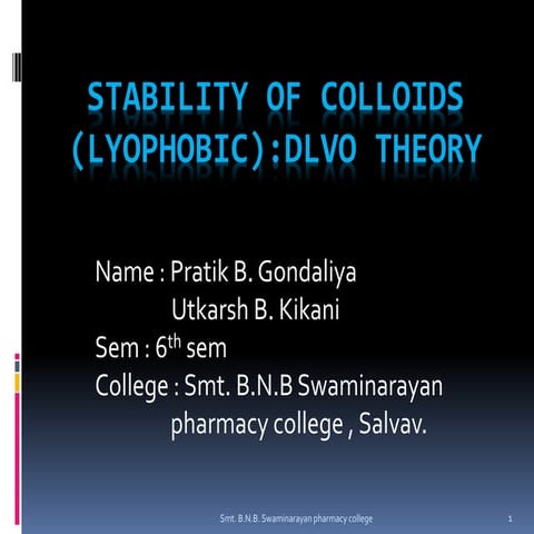 DLVO theory-Stability of colloids ( lyophobic ) | PPTX