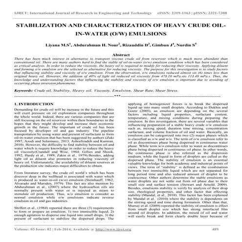 Stabilization and characterization of heavy crude oil in-water | PDF
