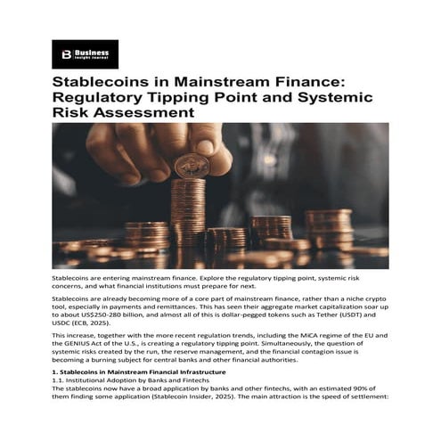 Stablecoins in Finance: Managing Risks and Regulatory Challenges | PDF