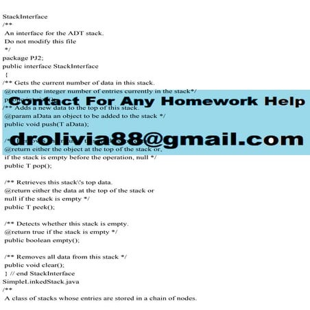 Stackinterface An Interface For The Adt Stack Do Not Modifpdf Programming Languages Computing