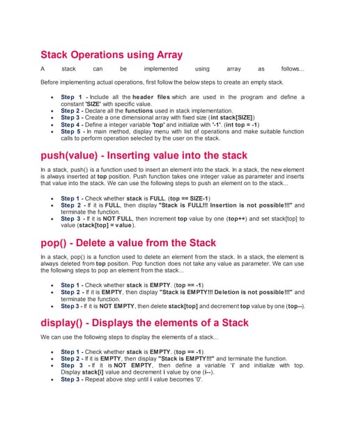 Stack Operations Using Array Docx Programming Languages Computing