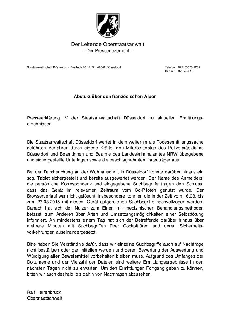 Die Erklärung der Staatsanwaltschaft Düsseldorf