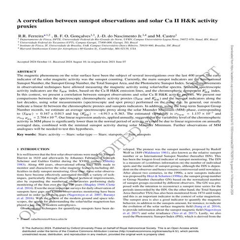 Acorrelation between sunspot observations and solar Ca II H&K activity ...