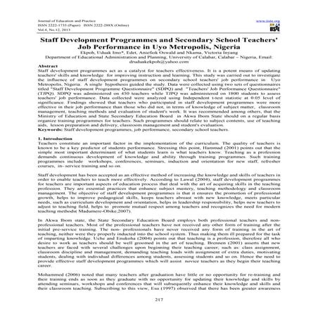 Staff development programmes and secondary school teachers' | PDF