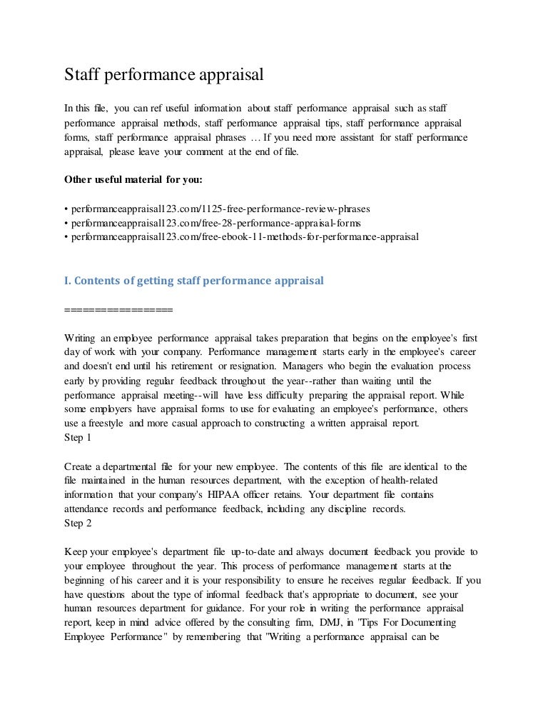 Staff Performance Appraisal Staff Performance Appraisal