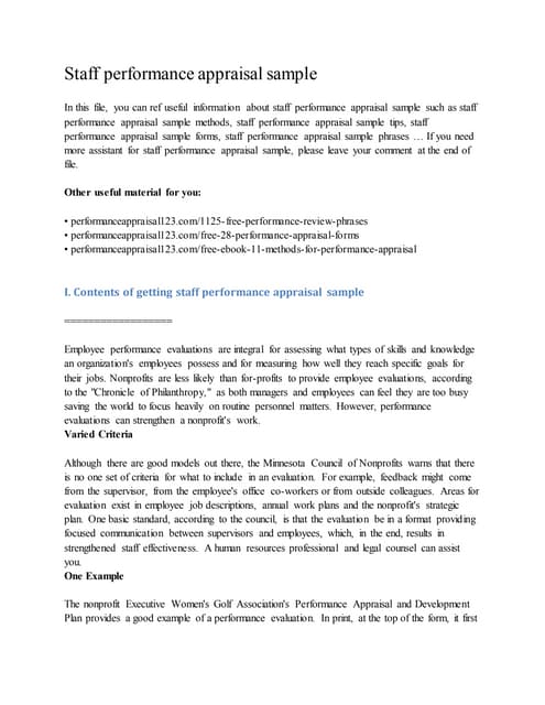 Sample employee appraisal comments | PDF