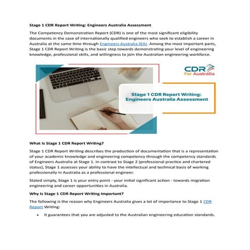 Stage 1 CDR Report Writing: Engineers Australia Assessment | PDF