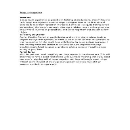 National theatre stage manager | DOCX