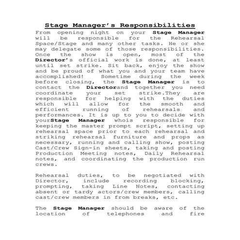 Stage manager’s responsibilities | PDF