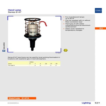 Stahl 6147 Hand Lamp With Mains Connection - ATEX Zone 1 Zone 2 ...