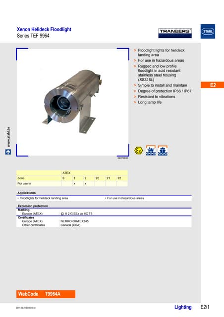 Stahl 6388 Bulkhead Light Fitting - ATEX Zone 1 Zone 2 Hazardous Area ...