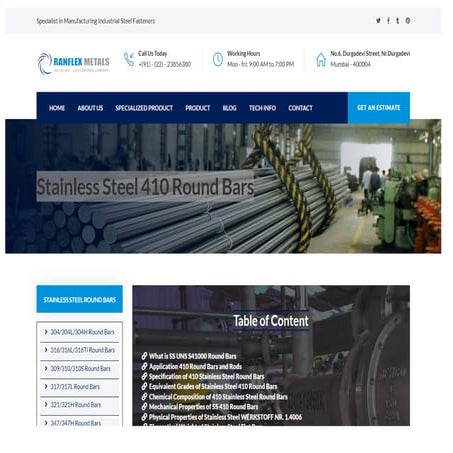 Stainless Steel 410 Round Bars -Ranflex Metals | PDF