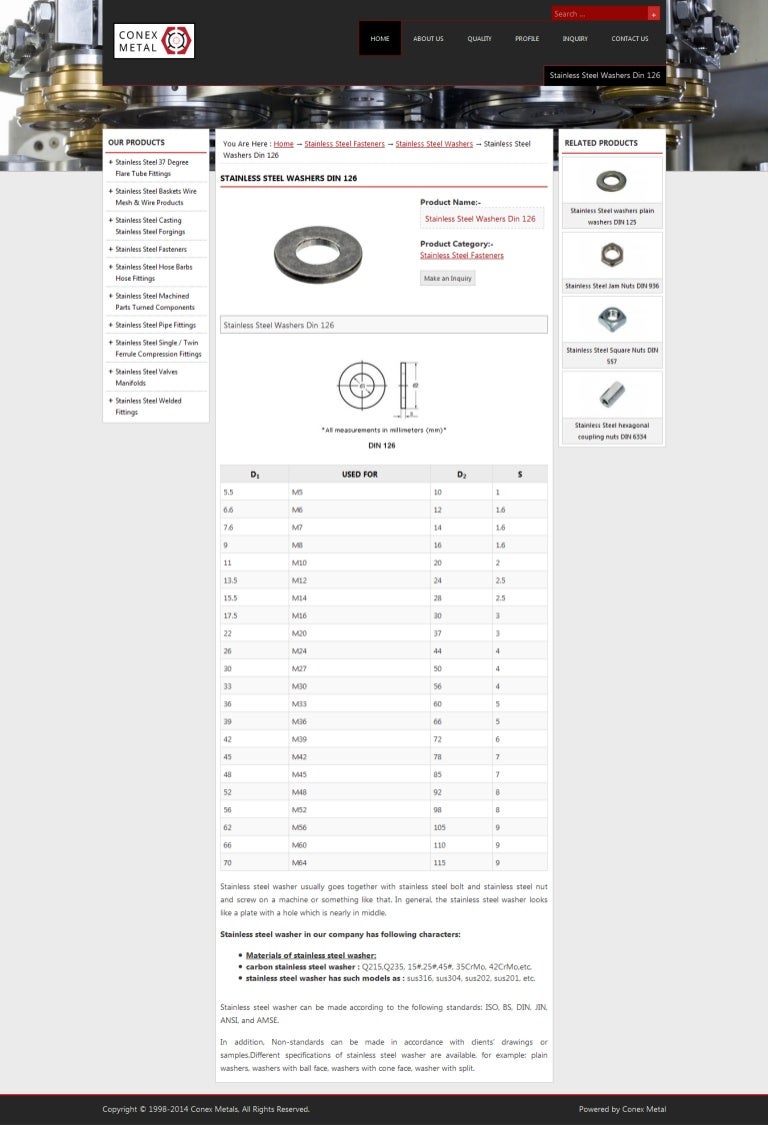 Stainless steel washers din 126