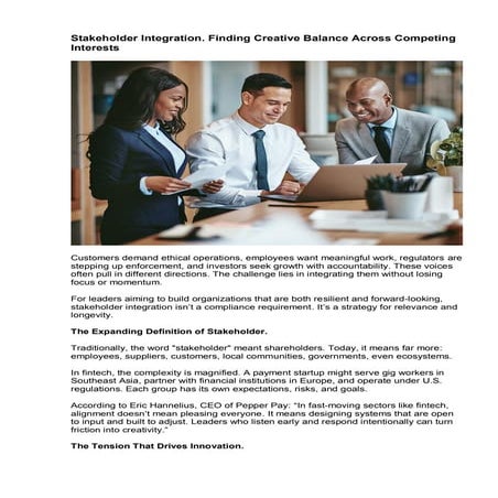 Stakeholder Integration. Finding Creative Balance Across Competing ...