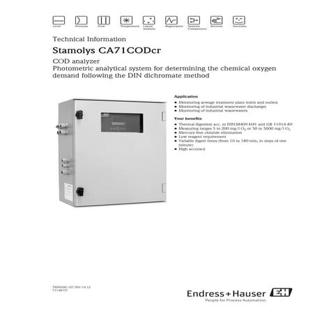 Stamolys ca71 cod endress+hauser datasheet-cod analyzer | PDF