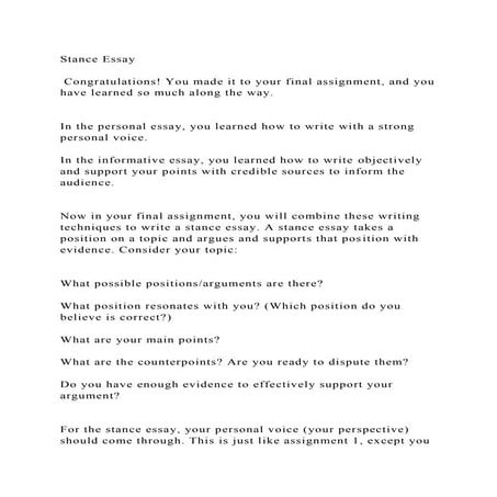 Stance Essay Congratulations! You made it to your final assignme.docx