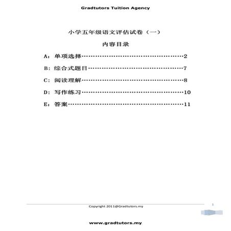 Standard 5 chinese test 1 | PDF