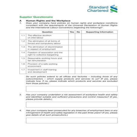 Standard Chartered Bank | supplier questionnaire | PDF