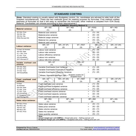 Standard costing summary | PDF
