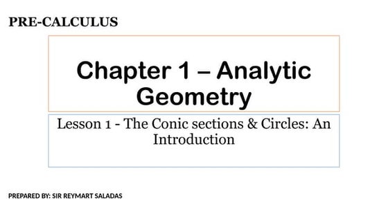 Pre Calculus Lesson 1 Conic Sections And Circles Pptx Geography Science