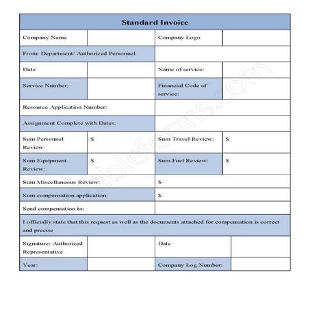 Standard Invoice Fillable PDF Template Download | PDF