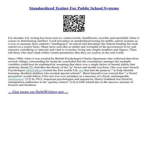 Standardized Testing For Public School Systems | PDF