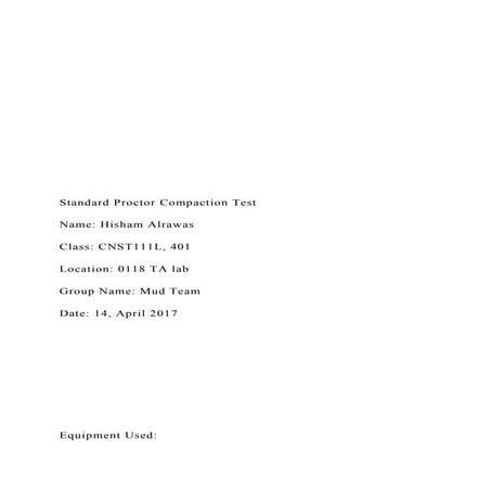 Standard Proctor Compaction TestName .docx | Standardized Testing ...