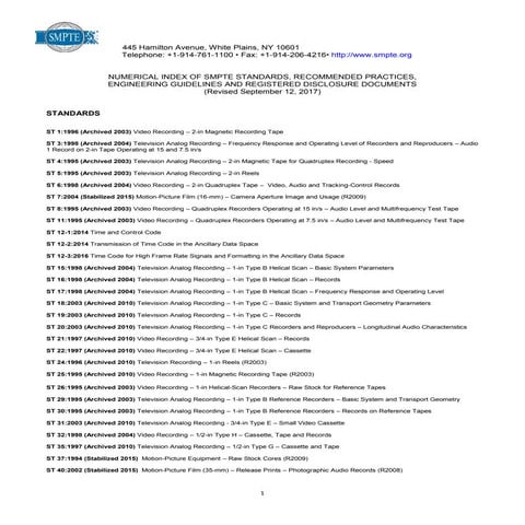 Standards DTV SMPTE index 09-12-2017 | PDF