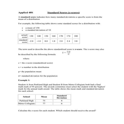 Standard scores | PDF