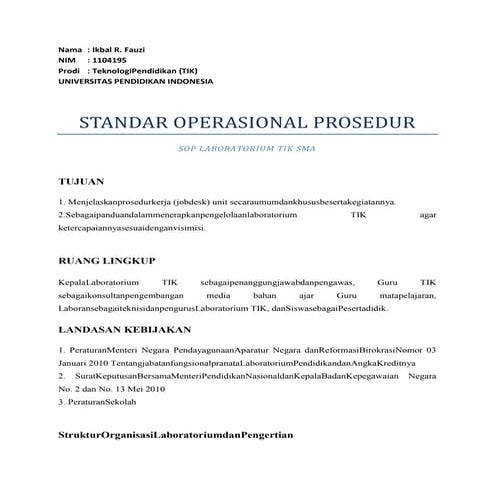 Standar Operasional Prosedur (SOP) Laboratorium TIK | DOCX